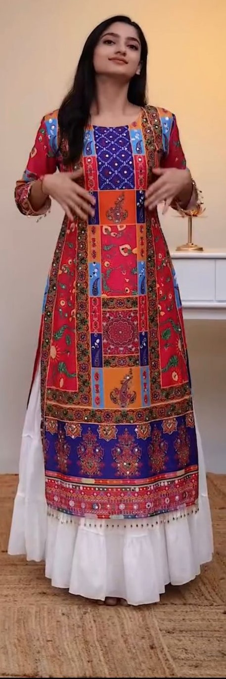 Fancy Red Color American Silk Digital Print Diamond Lehenga Choli